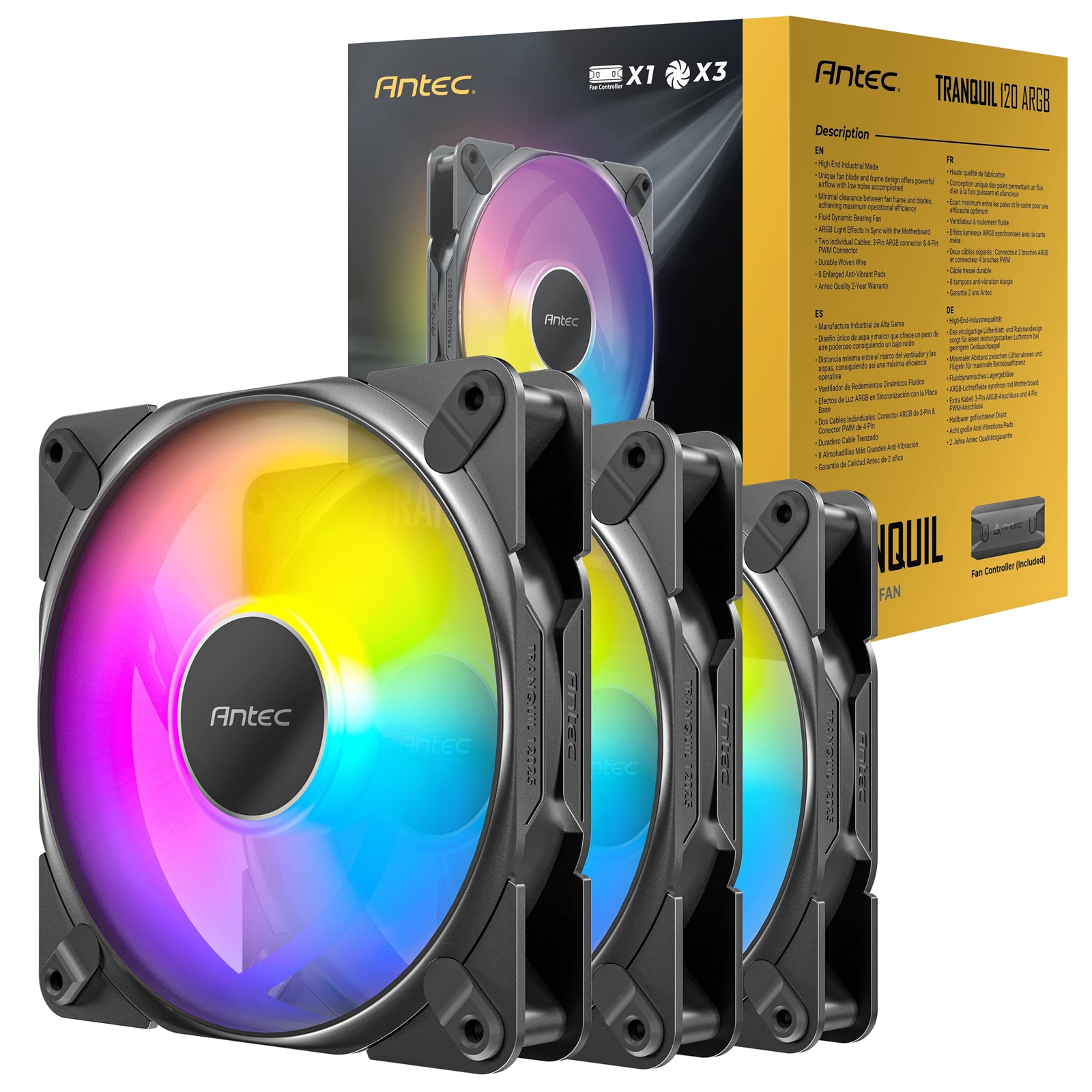 Antec Tranquil 120 ARGB 3-Pack Case Fans with Controller – 120mm High ...